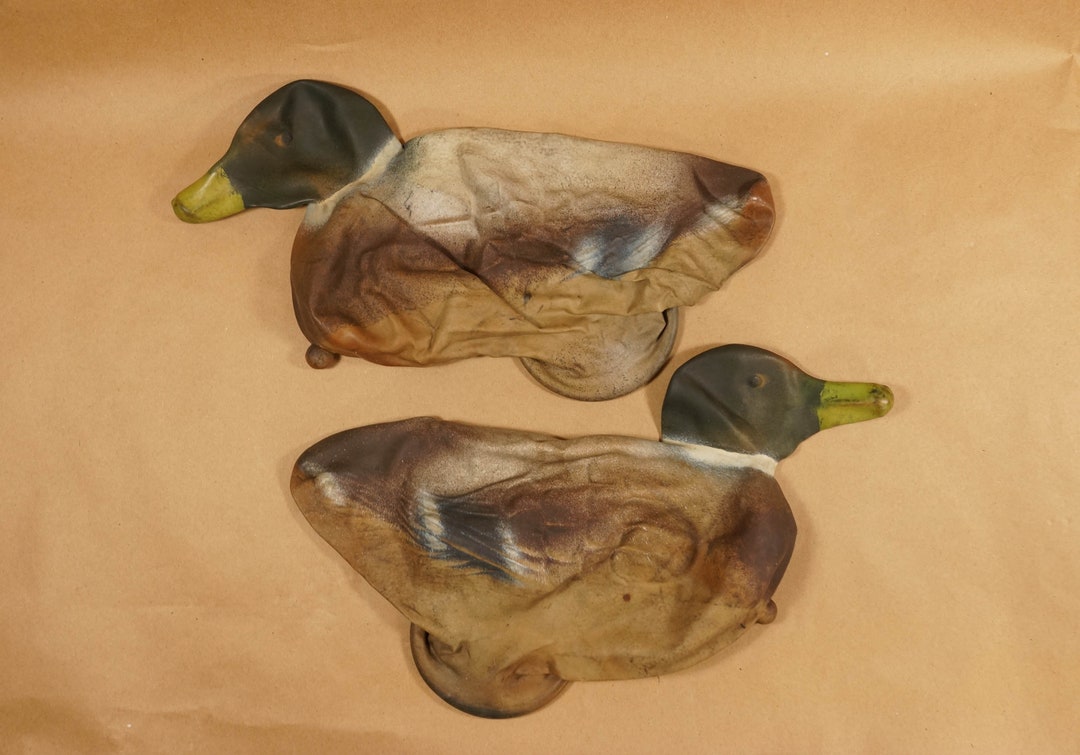 Pair of Vintage 1950s Duck Decoys, Inflatable Rubber, Green Head ...