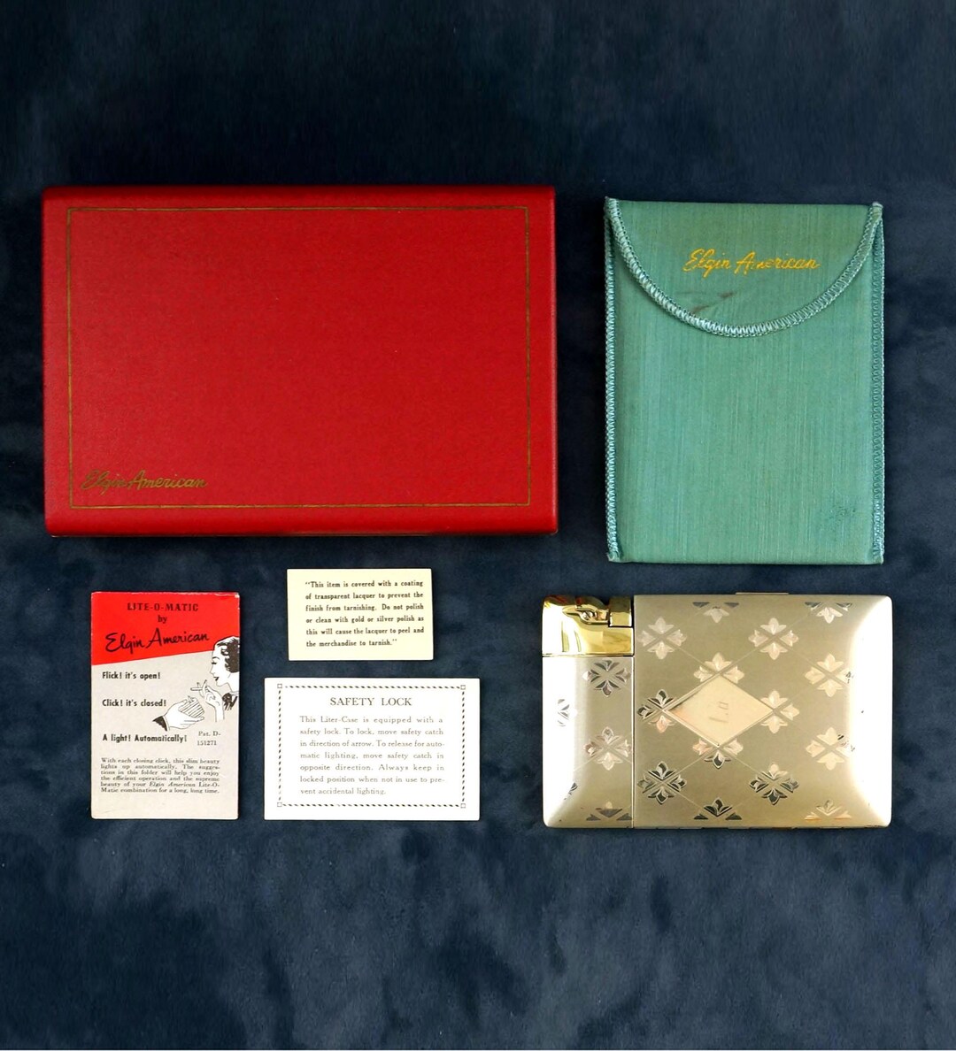 Vintage ELGIN AMERICAN Light-o-matic Cigarette Case & Lighter Combo ...