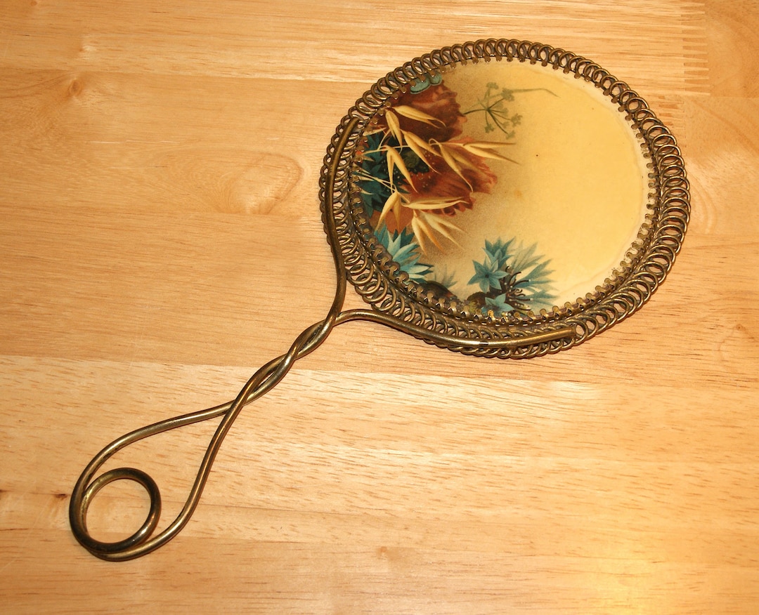 Vintage 1940s Unusual Brass Hand Mirror, Floral Vanity Mirror ...