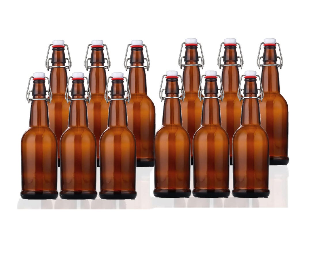 Home Brewing Beer Bottles New, Easy Seal Flip Top, 16 Oz Amber Glass ...