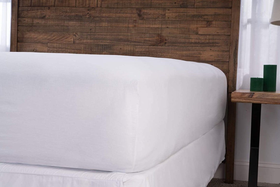 Optic White Color Linen Sheet Set. 4 Pieces Flat Fitted - Etsy