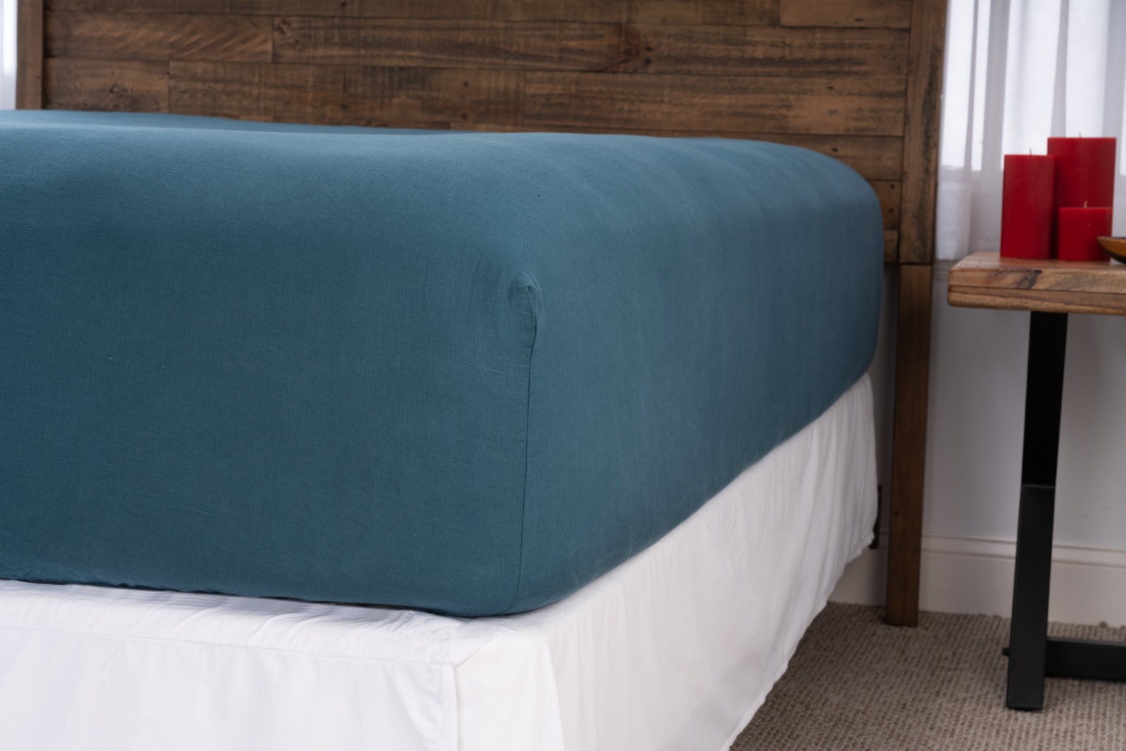 Midnight Blue Pure Linen Sheet Set. 4 Pieces -- Flat, Fitted Sheets and ...