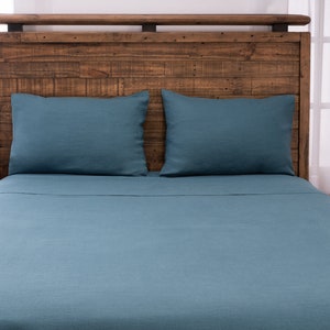Midnight Blue Pure Linen Sheet Set. 4 Pieces -- Flat, Fitted Sheets and ...