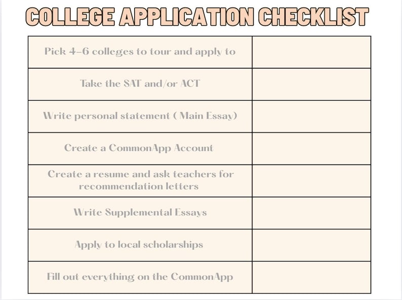 College Application Checklist Digital Download - Etsy