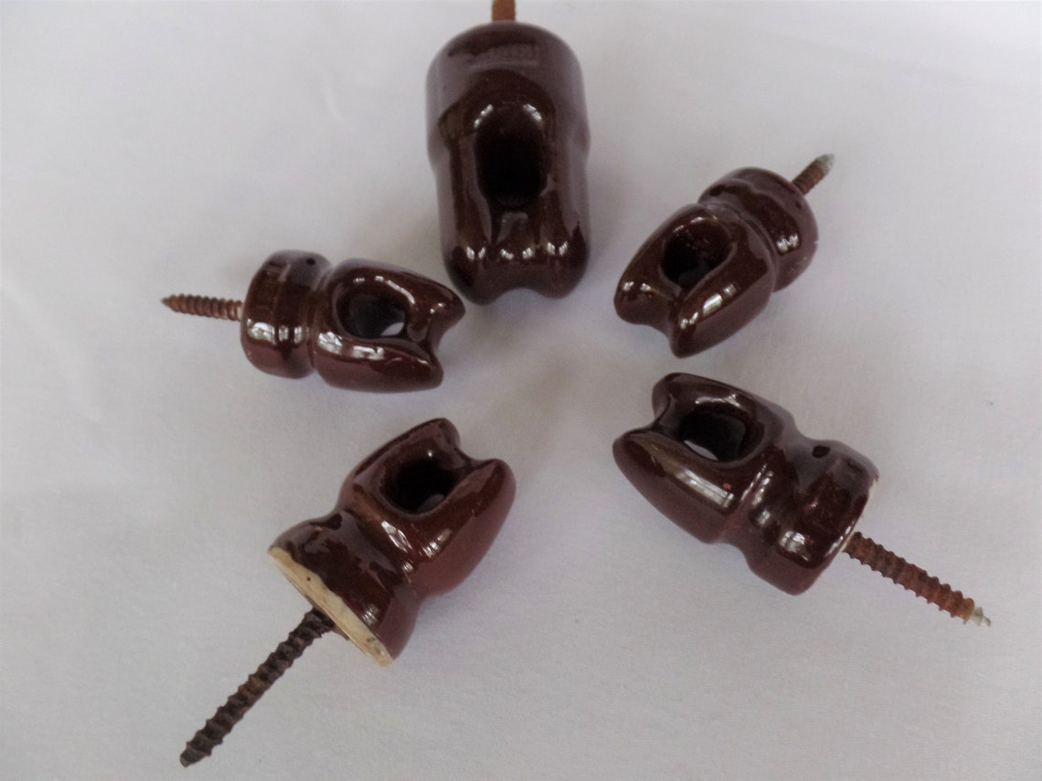 Vintage Brown Glazed Ceramic Insulators Screw Type Set of - Etsy