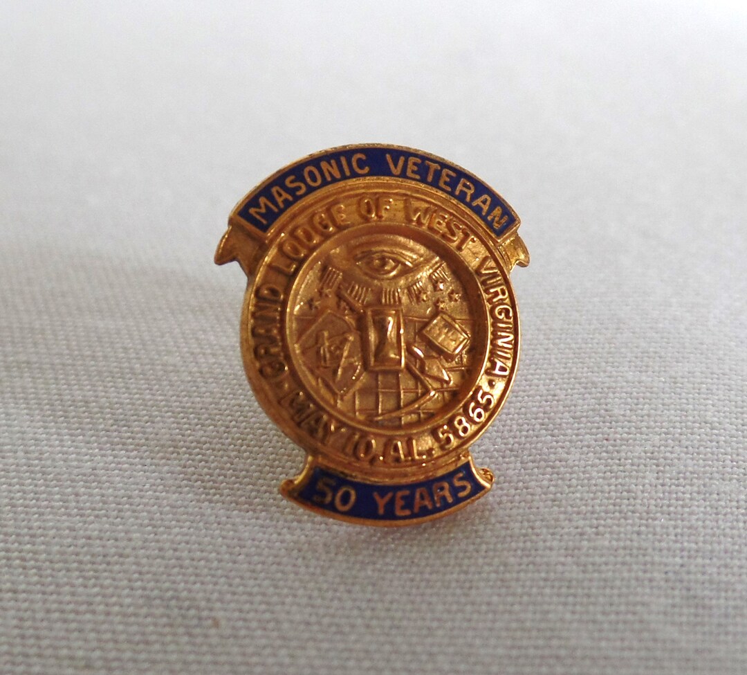 Vintage Masonic 10K Lapel Pin Yellow Gold Tie Tack Blue Enamel, 50 Year ...