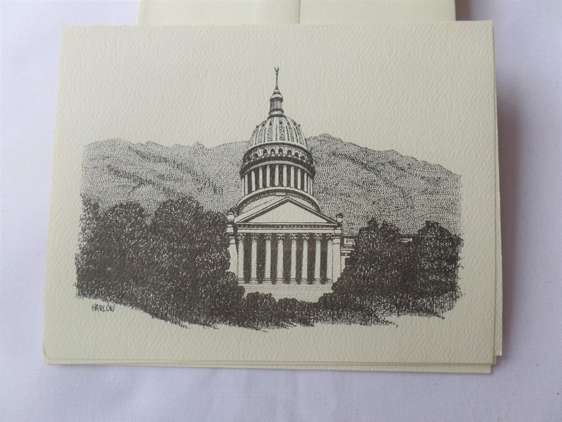 Vintage West Virginia Landmark Ink Illustration Stationery - Etsy