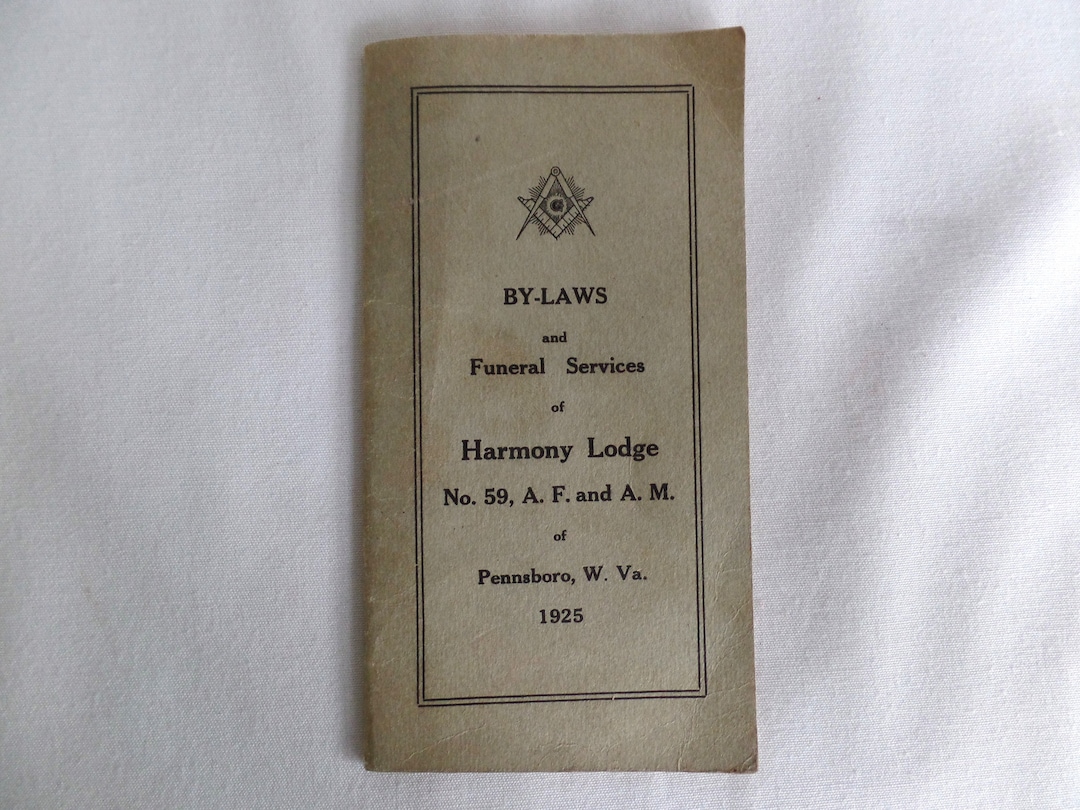 Vintage Masonic Booklet By-laws and Funeral Services of Harmony Lodge ...