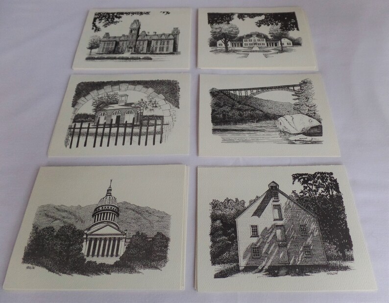 Vintage West Virginia Landmark Ink Illustration Stationery - Etsy