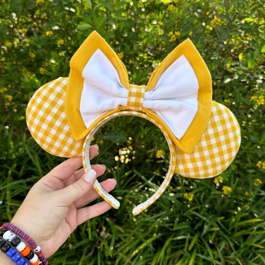 Yellow Gingham Minnie Ears | Yellow and White Mickey Ears - Etsy