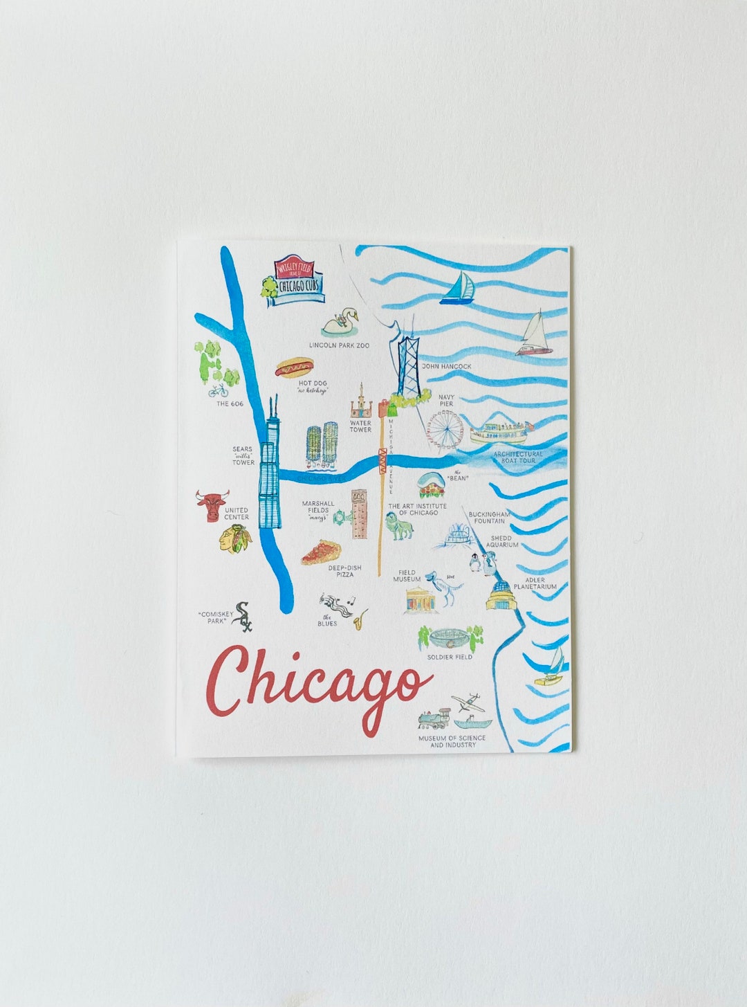 Chicago Illustrated Map Notecards - Etsy