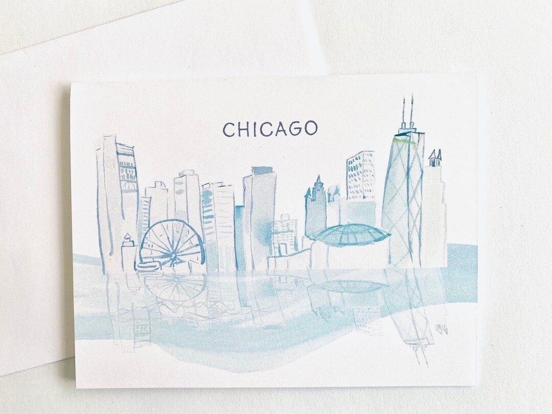 Chicago Illustrated Skyline Note Cards - Etsy