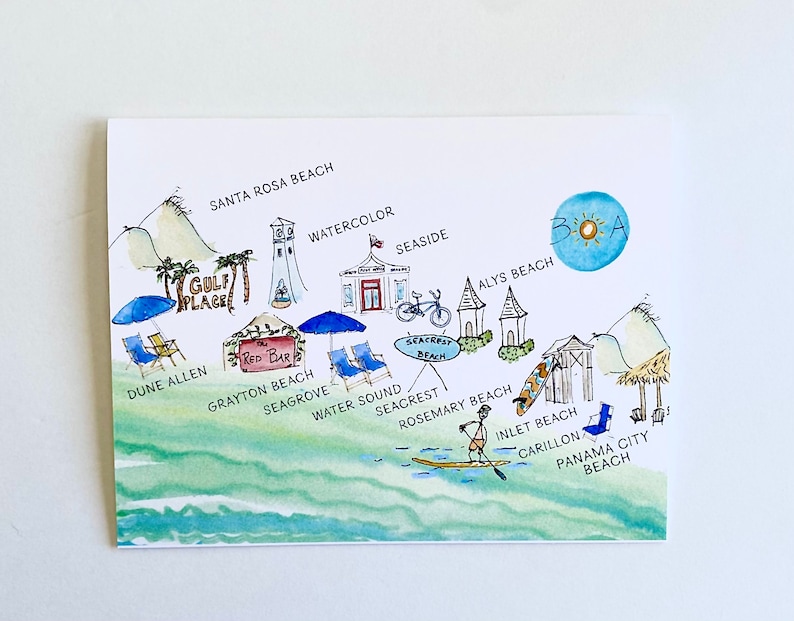 30A Beach Town Map Notecards - Coastal Thank You Cards (set of 10) - Etsy