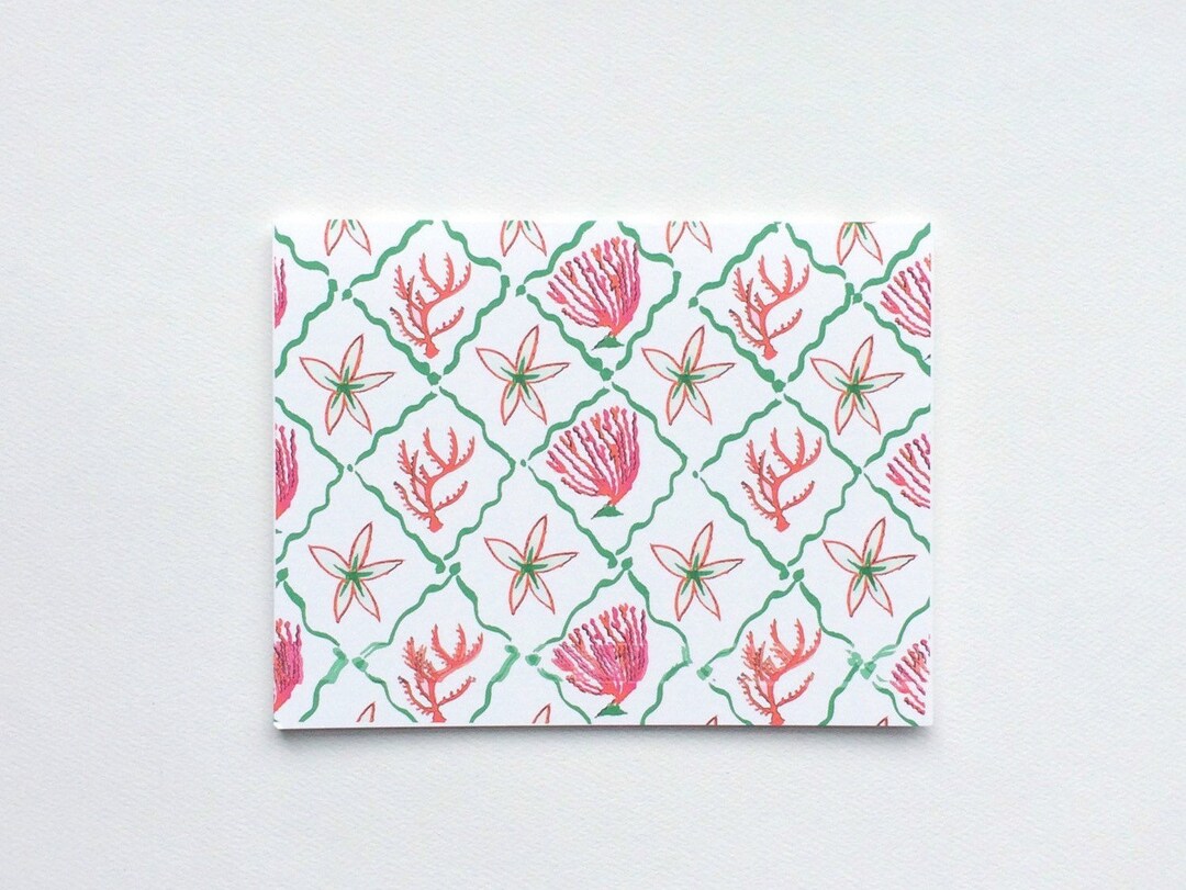Colorful Coastal Seaside Floral and Coral Pattern Note Cards - Etsy