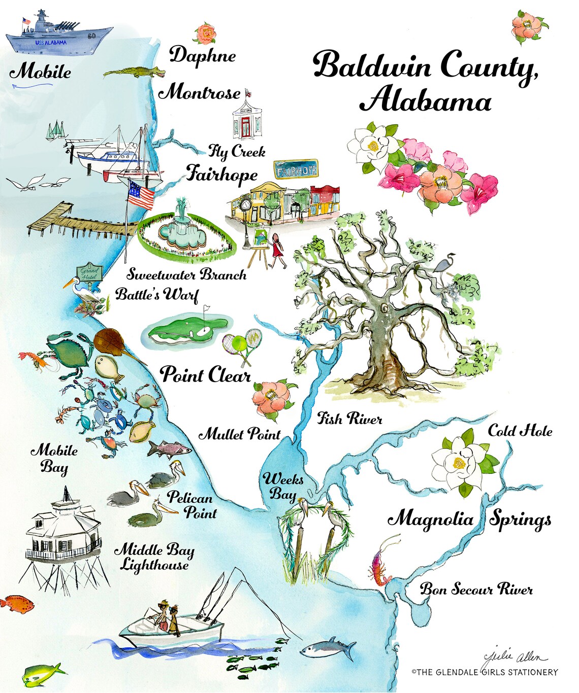 Baldwin County Map Card, Alabama - Etsy