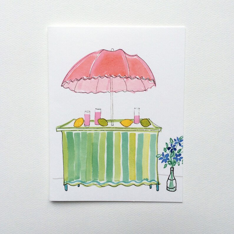 Whimsical Pink Lemonade Stand Note Cards - Etsy