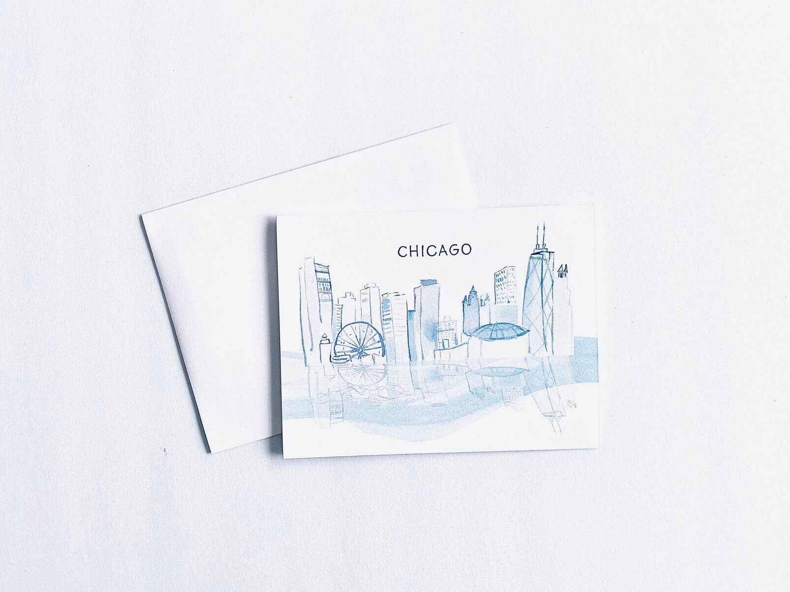 Chicago Illustrated Skyline Note Cards - Etsy