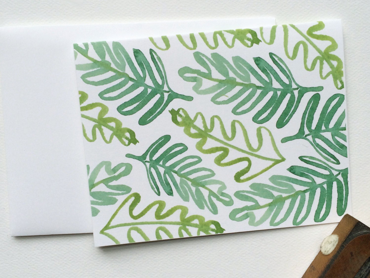 Green Pattern Palm Leaves Note Cards - Etsy