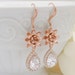 Long Lux Rose Gold Cubic Zirconia Lotus Bridal Earrings Long CZ Lotus ...