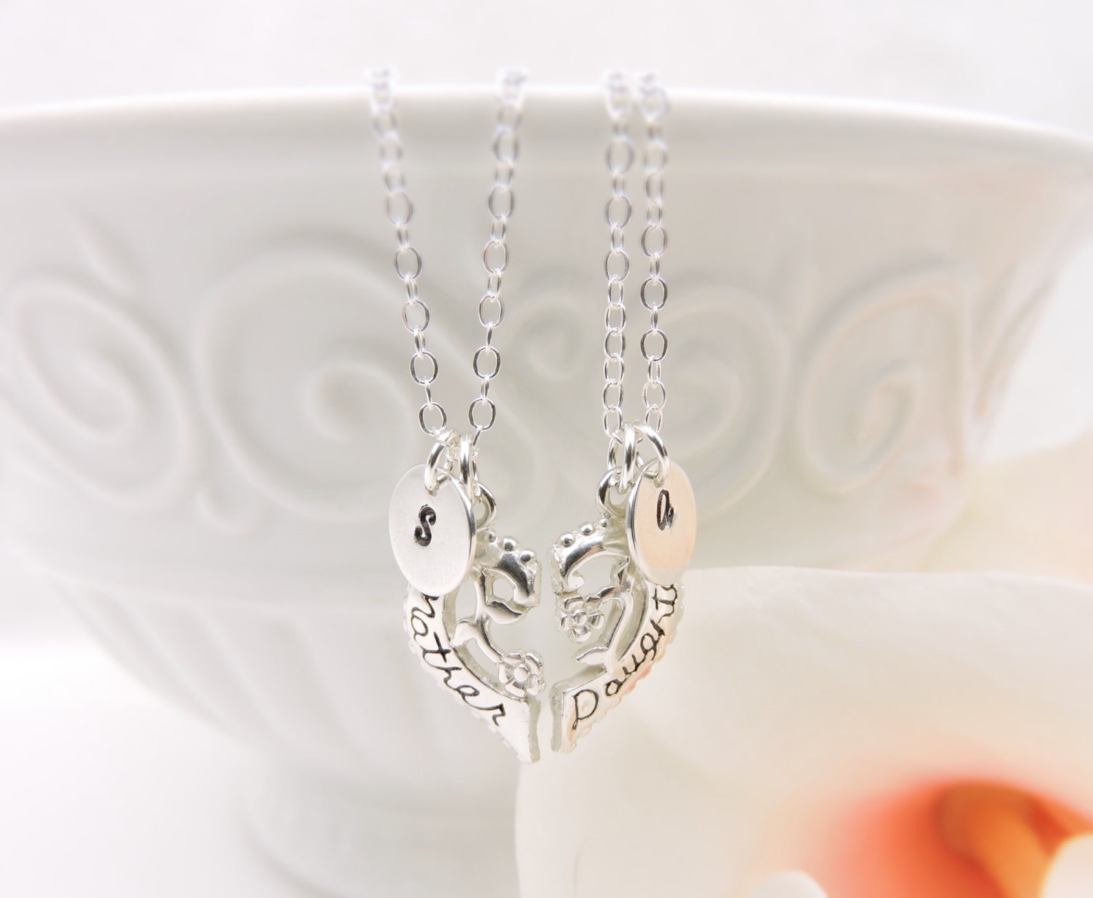 Personalized Sterling Silver Mother Daughter Necklaces - Etsy