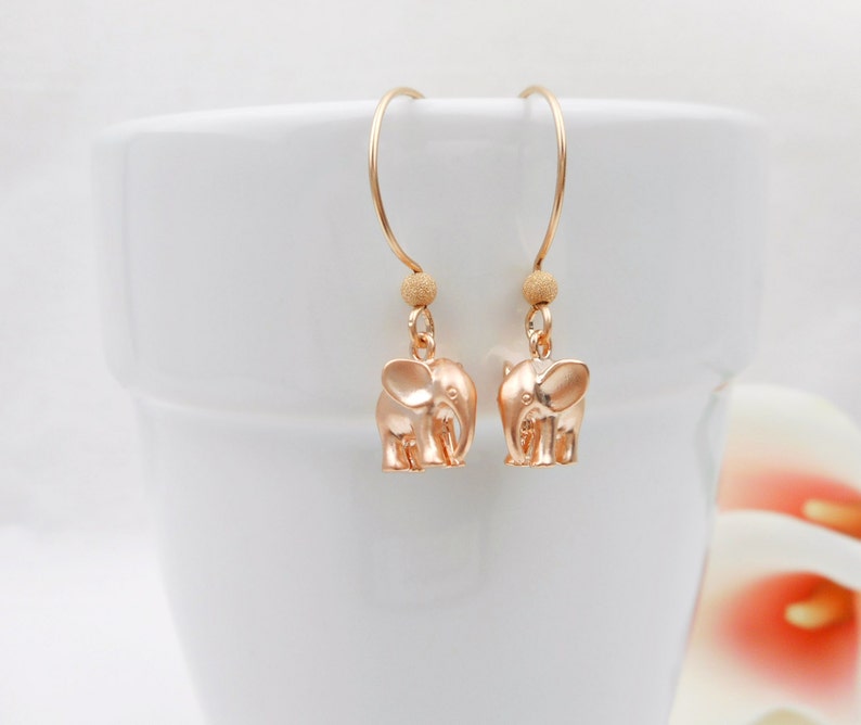 Little Matte Elephant Earrings Matte Rose Gold Elepant | Etsy