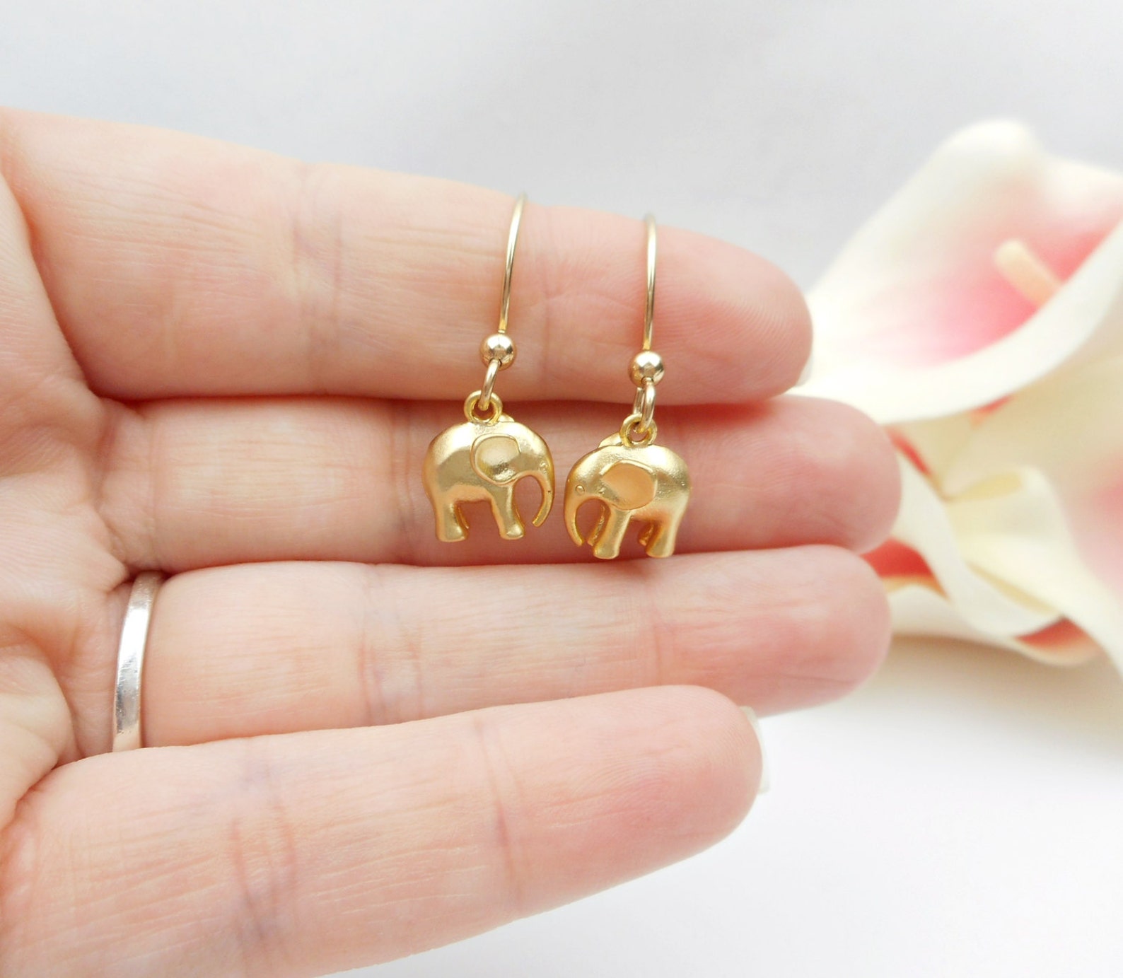 Little Matte Elephant Earrings Matte Gold Elepant Earrings on Gold ...