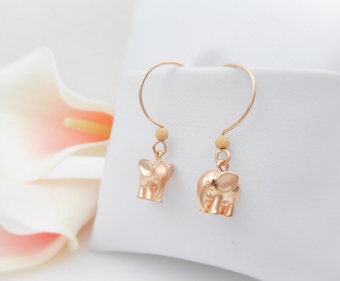 Little Matte Elephant Earrings Matte Rose Gold Elepant | Etsy