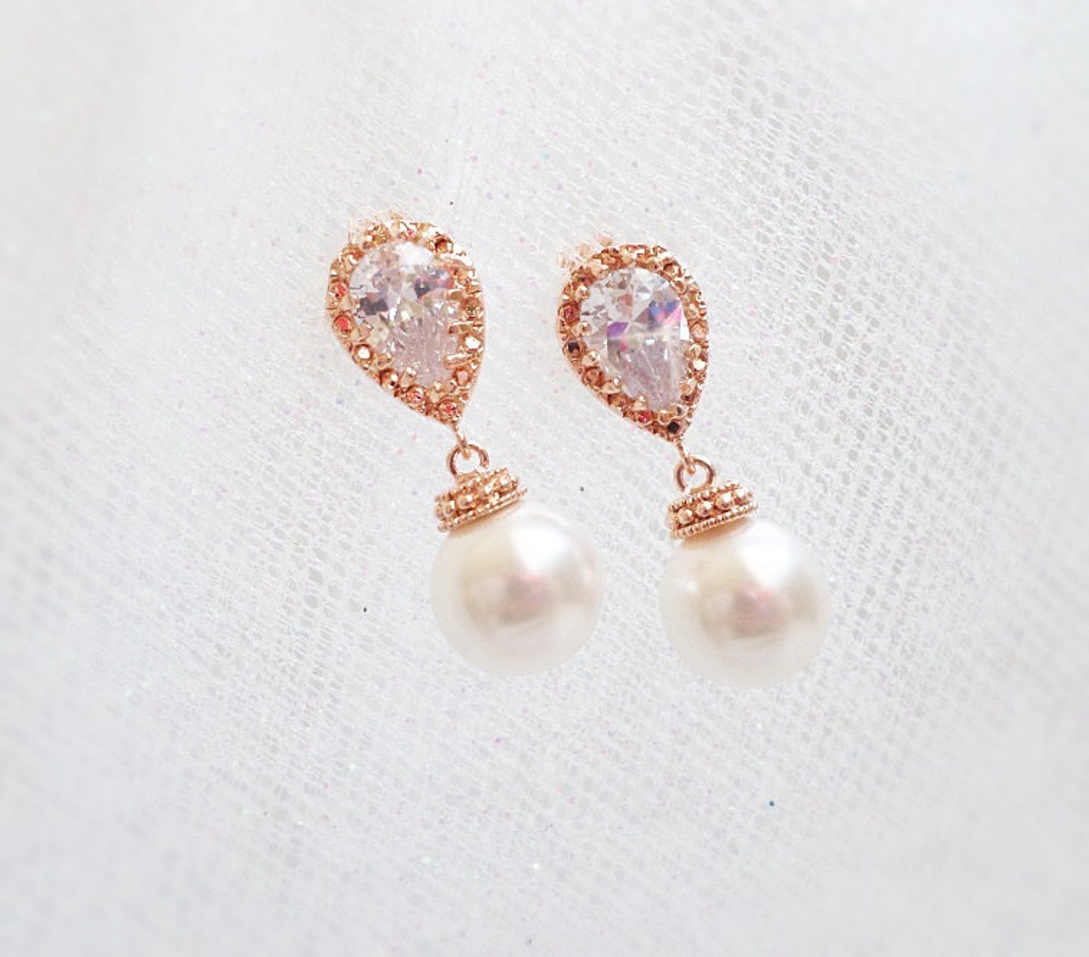 Rose Gold Pearl and Cubic Zirconia Bridal Earrings Rose Gold - Etsy