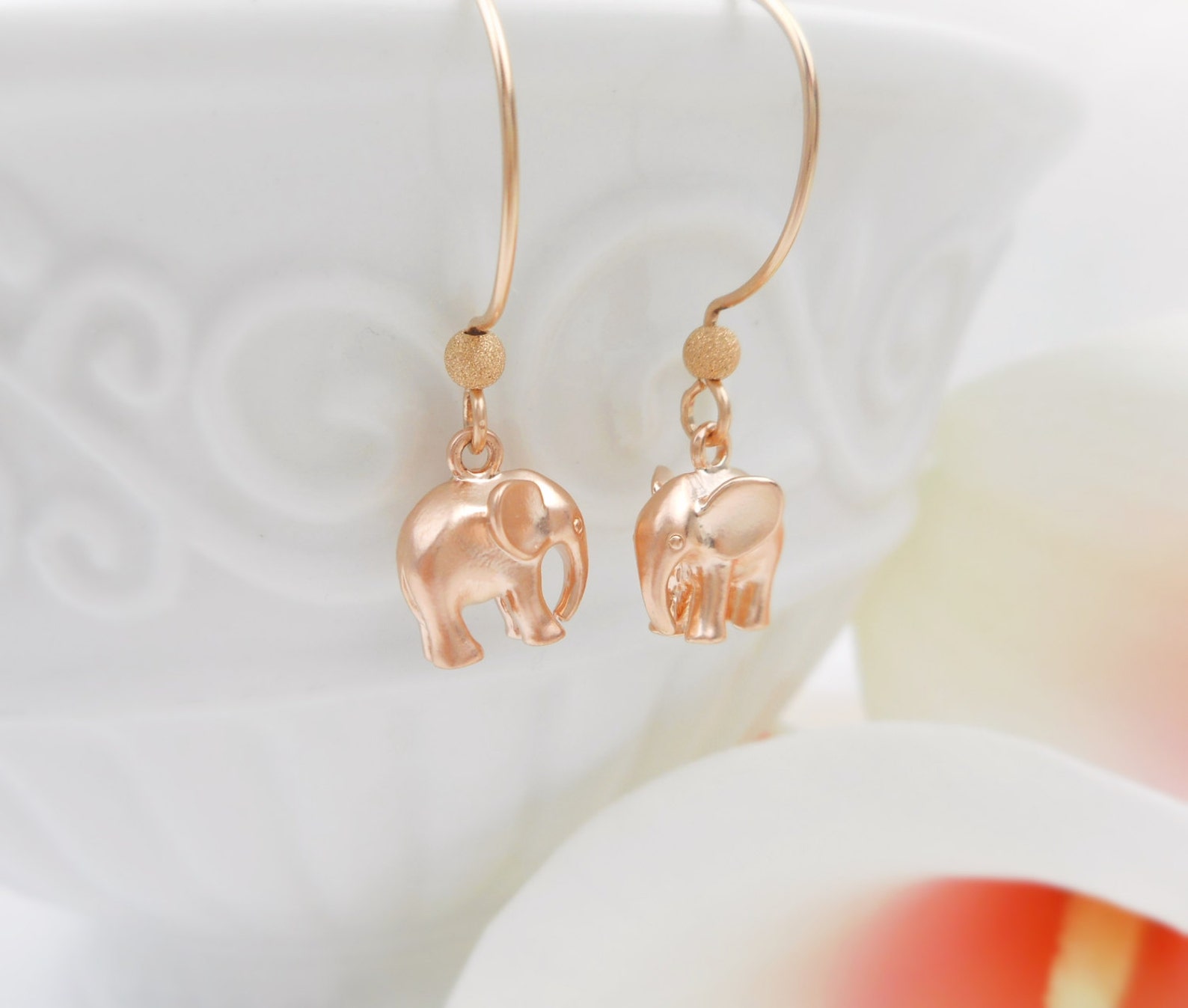 Little Matte Elephant Earrings Matte Rose Gold Elepant | Etsy