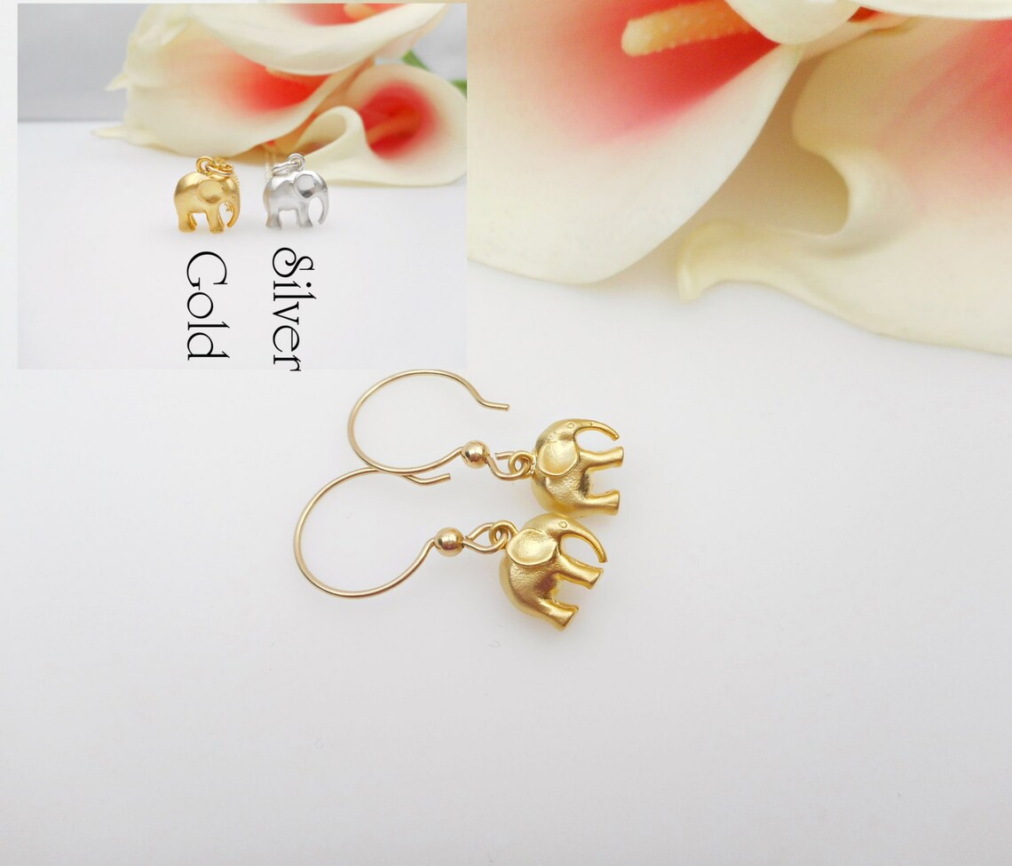 Little Matte Elephant Earrings Matte Gold Elepant Earrings on Gold ...