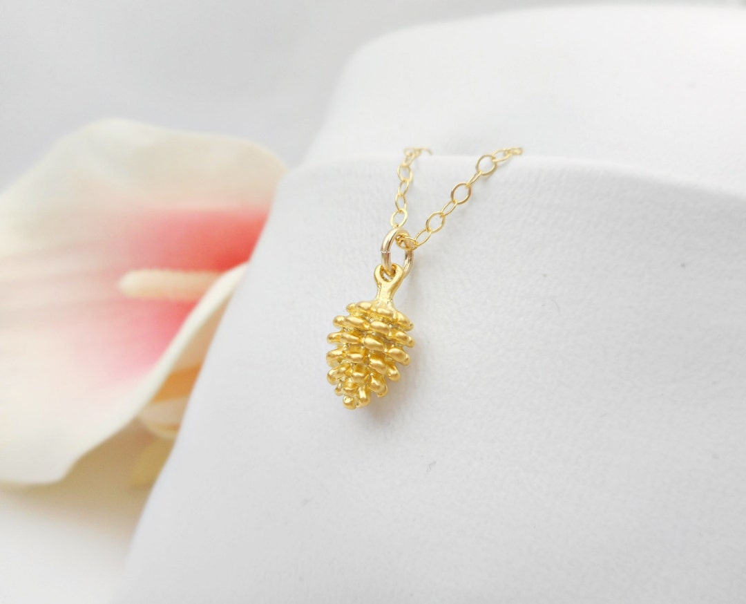 Tiny Gold Pine Cone Necklace on Gold Filled Chain Minimalist Pine Cone ...