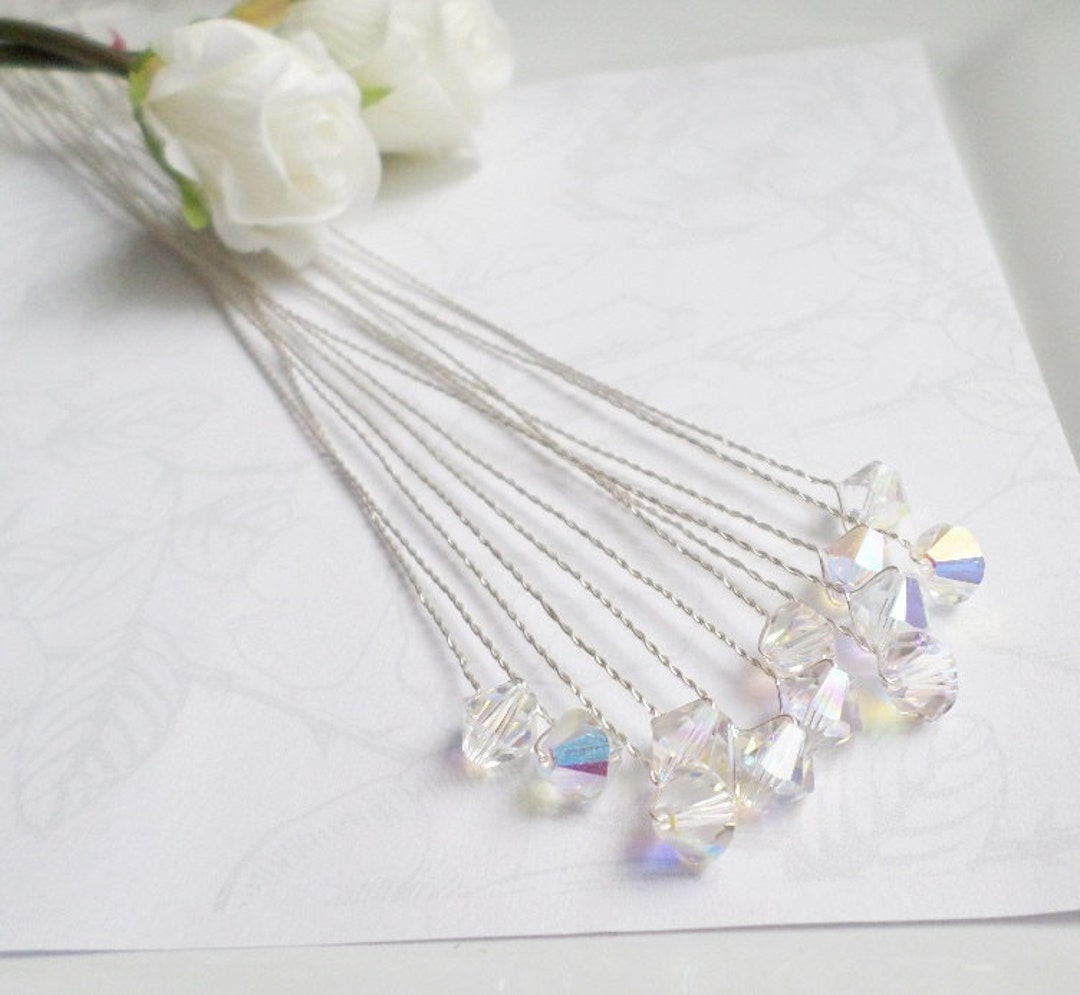 12 Piece 10" Long Stem 8mm Crystal Bouquet Accessories, Long Crystal ...