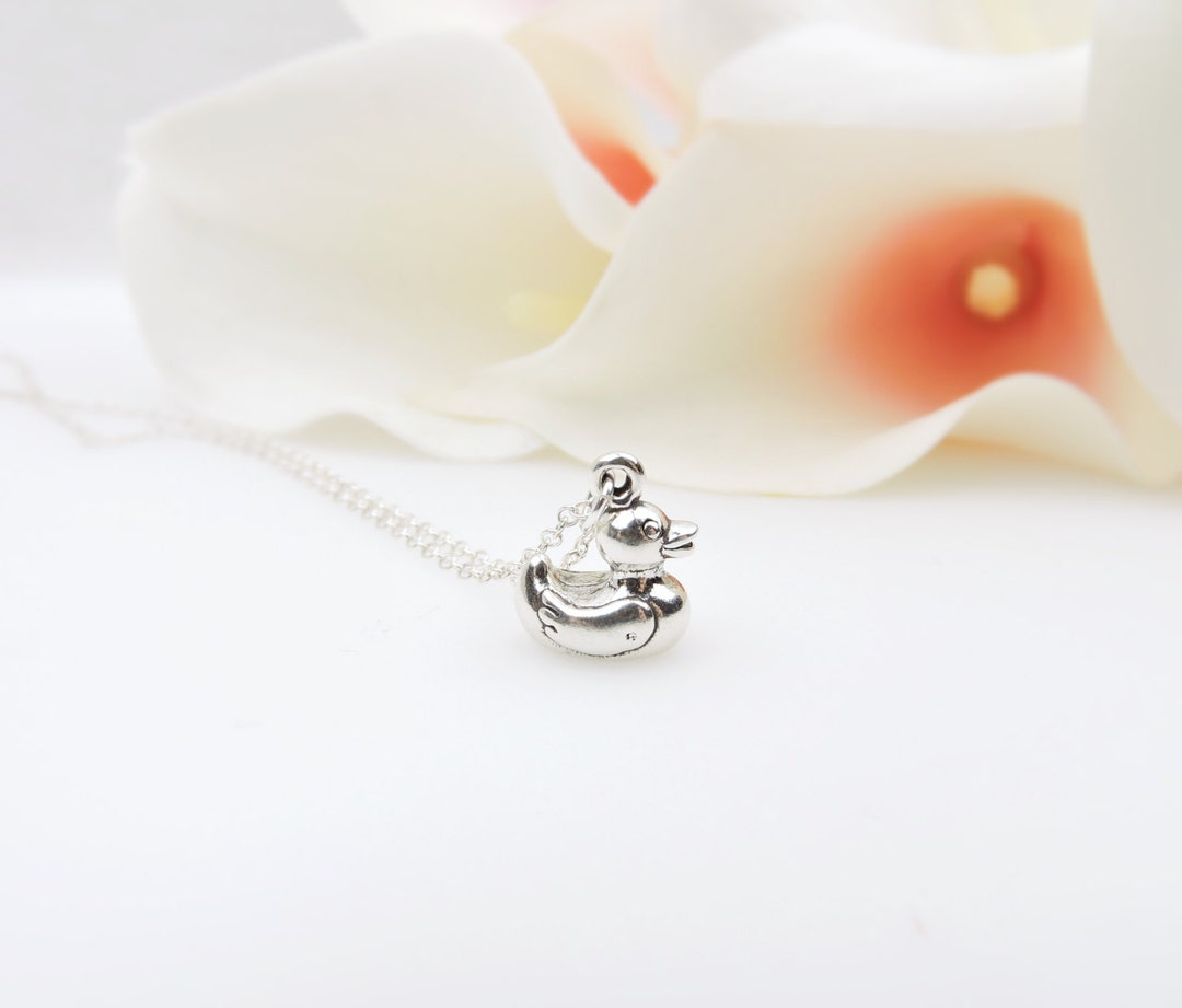 Tiny Solid Sterling Silver Rubber Duck Necklace Minimalist Ducky ...