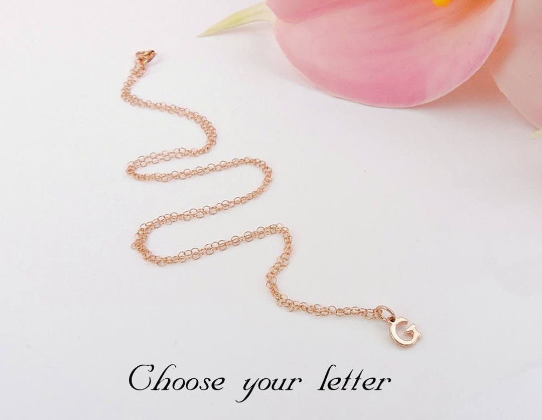 Tiny Rose Gold Letter Necklace on Rose Gold Filled Chain Minimalist ...