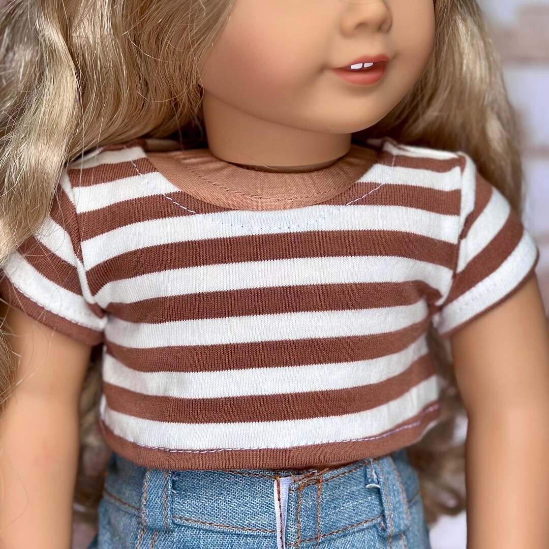 Brown and White Striped Doll T-shirt Doll Cropped Top for Doll 18 Inch ...