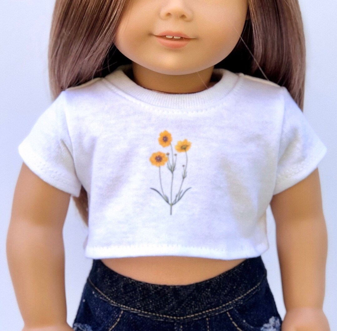 Crop Top for Doll Clothes Yellow Flower Graphic White Short Sleeve Tee ...