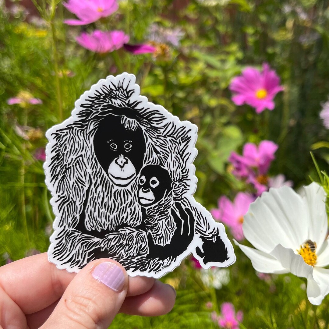 Orangutan Sticker | Waterproof Vinyl Sticker | Mom and Baby Orangutans ...
