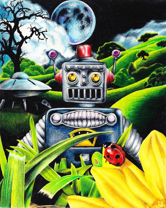 The Alien Robot Invasion Has Begun Colorful Sci-fi Art Print - Etsy