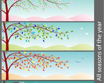 Cute "four Seasons of the Year" Illustration, Digital Card, Printable ...