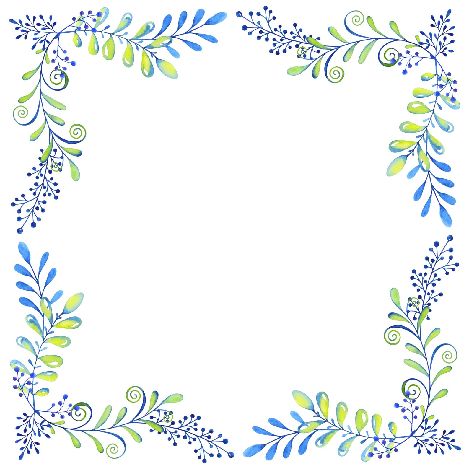 Hand Painted Watercolor Square Frames for Greeting Card, Digital Card ...