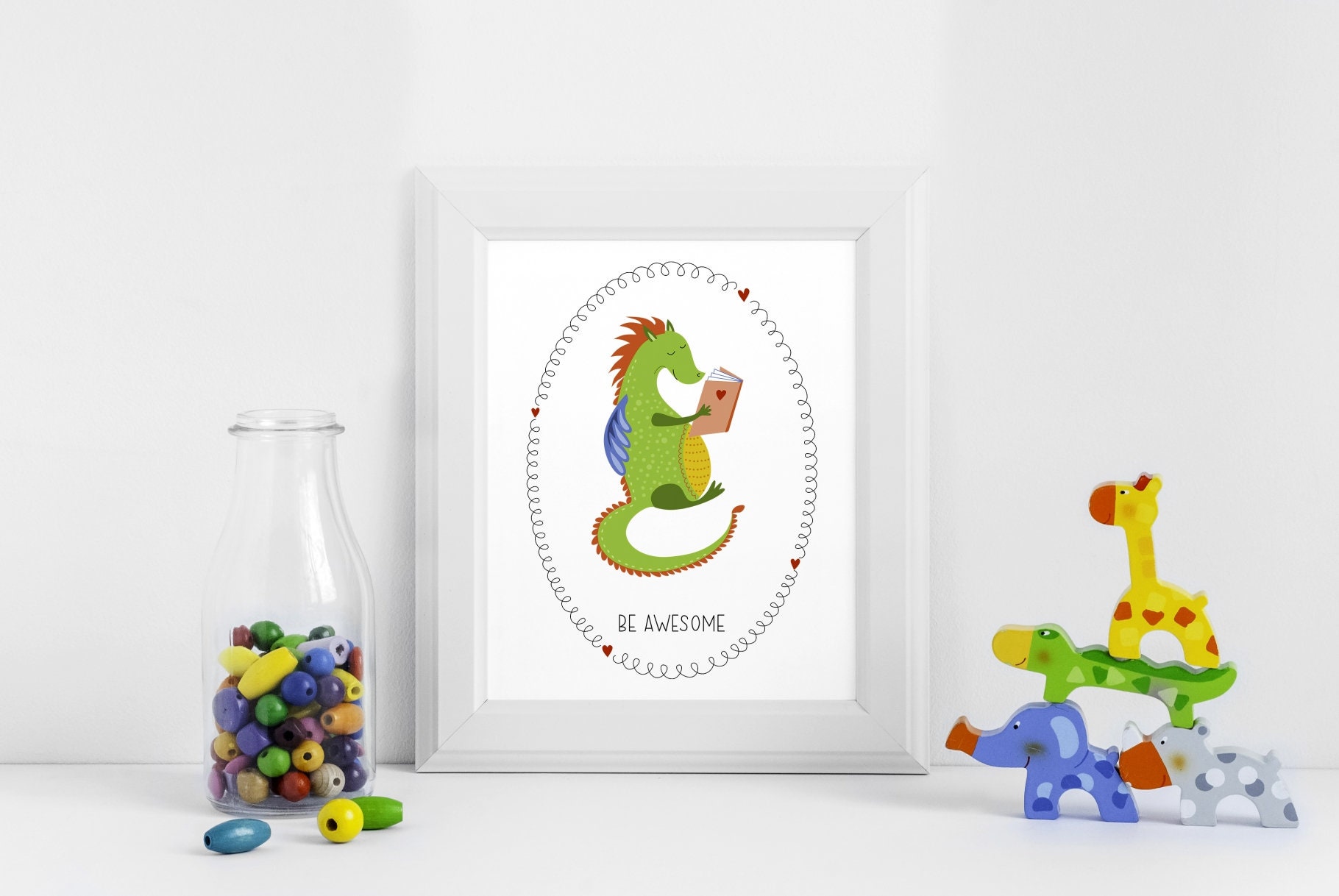 Funny Cute Dragons Clip Art Set , Round Frames, Greeting Card, Digital ...