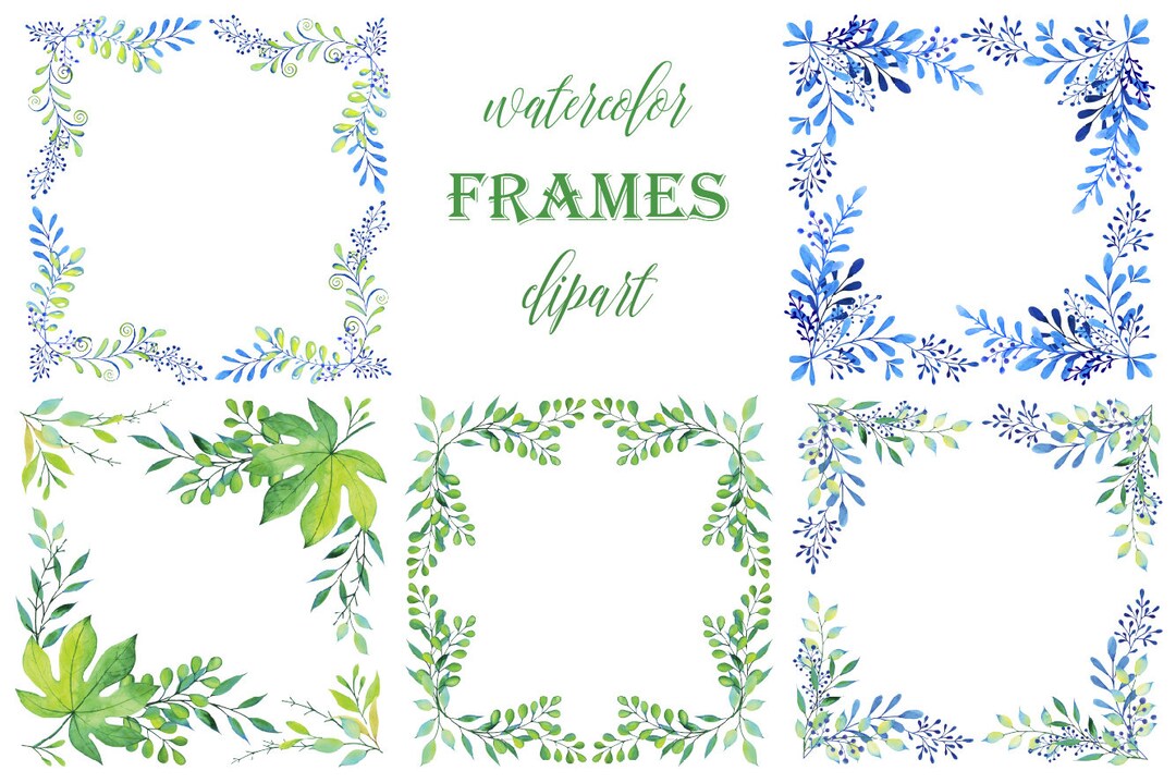 Hand Painted Watercolor Square Frames for Greeting Card, Digital Card ...