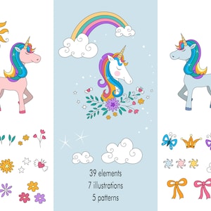 Rainbow Unicorn Clipart Set- INSTANT DOWNLOAD Unicorn Graphics, Unicorn ...