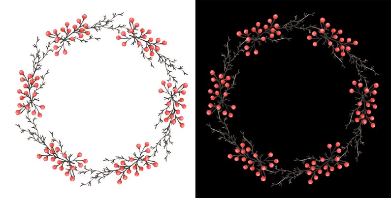 Hand Painted Watercolor Winter Wreaths for Greeting Card, Digital Card ...