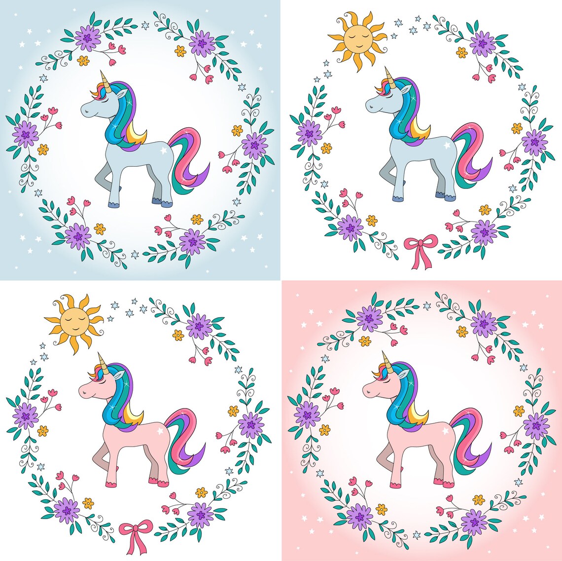 Rainbow Unicorn Clipart Set- INSTANT DOWNLOAD Unicorn Graphics, Unicorn ...