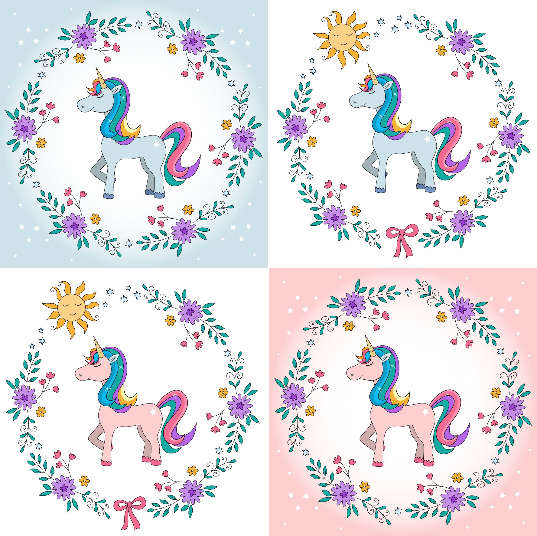 Rainbow Unicorn Clipart Set- INSTANT DOWNLOAD Unicorn Graphics, Unicorn ...