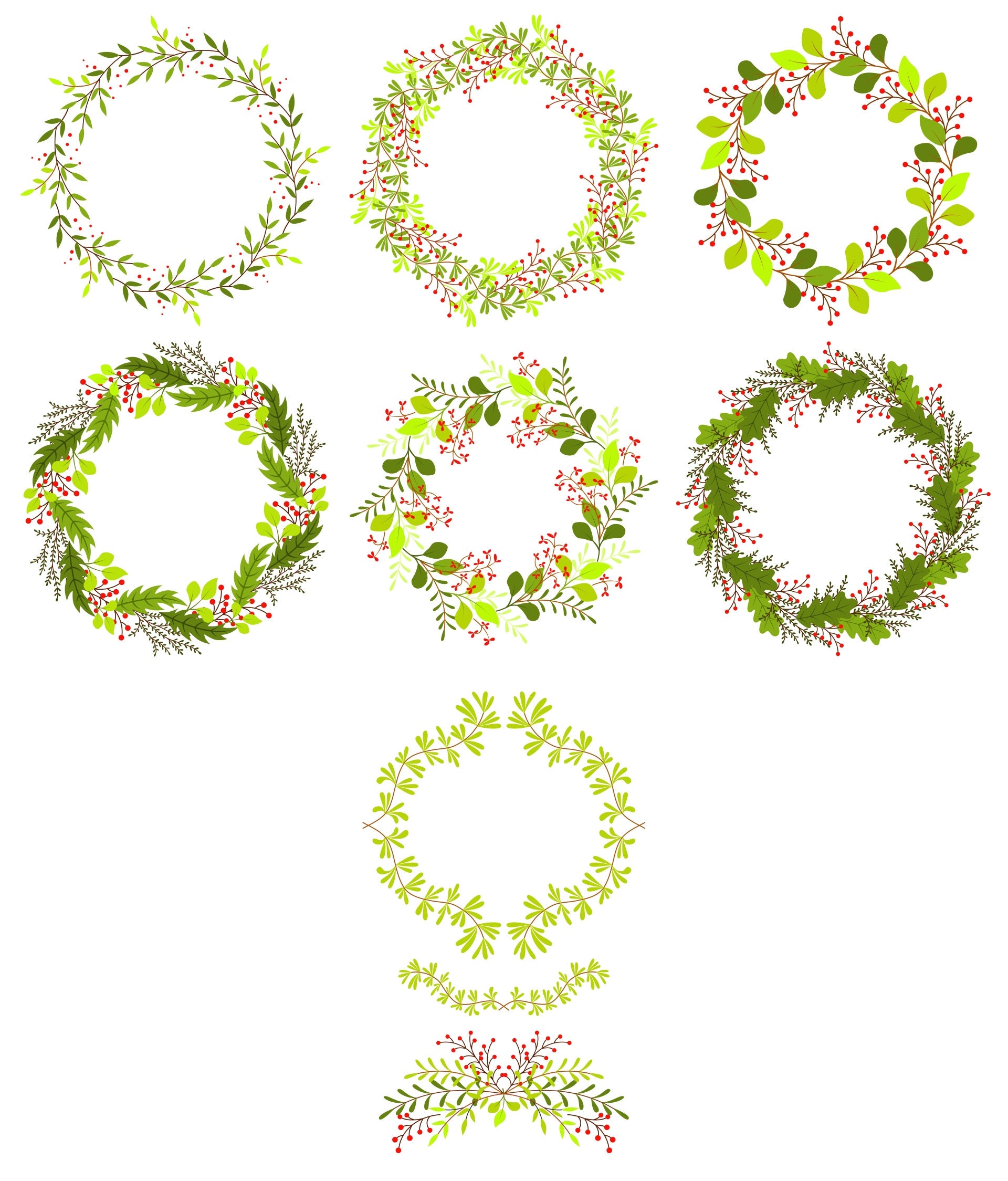 Summer Wreaths Clip Art Set "hello, Summer", Round Frames,green Leaves ...