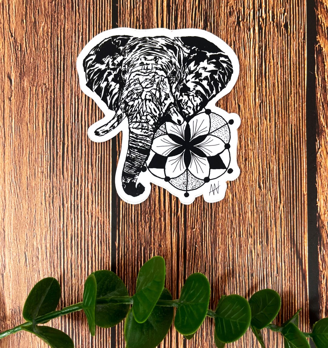 Elephant Sticker Vinyl Decal 4" Original Art & Illustration - Etsy