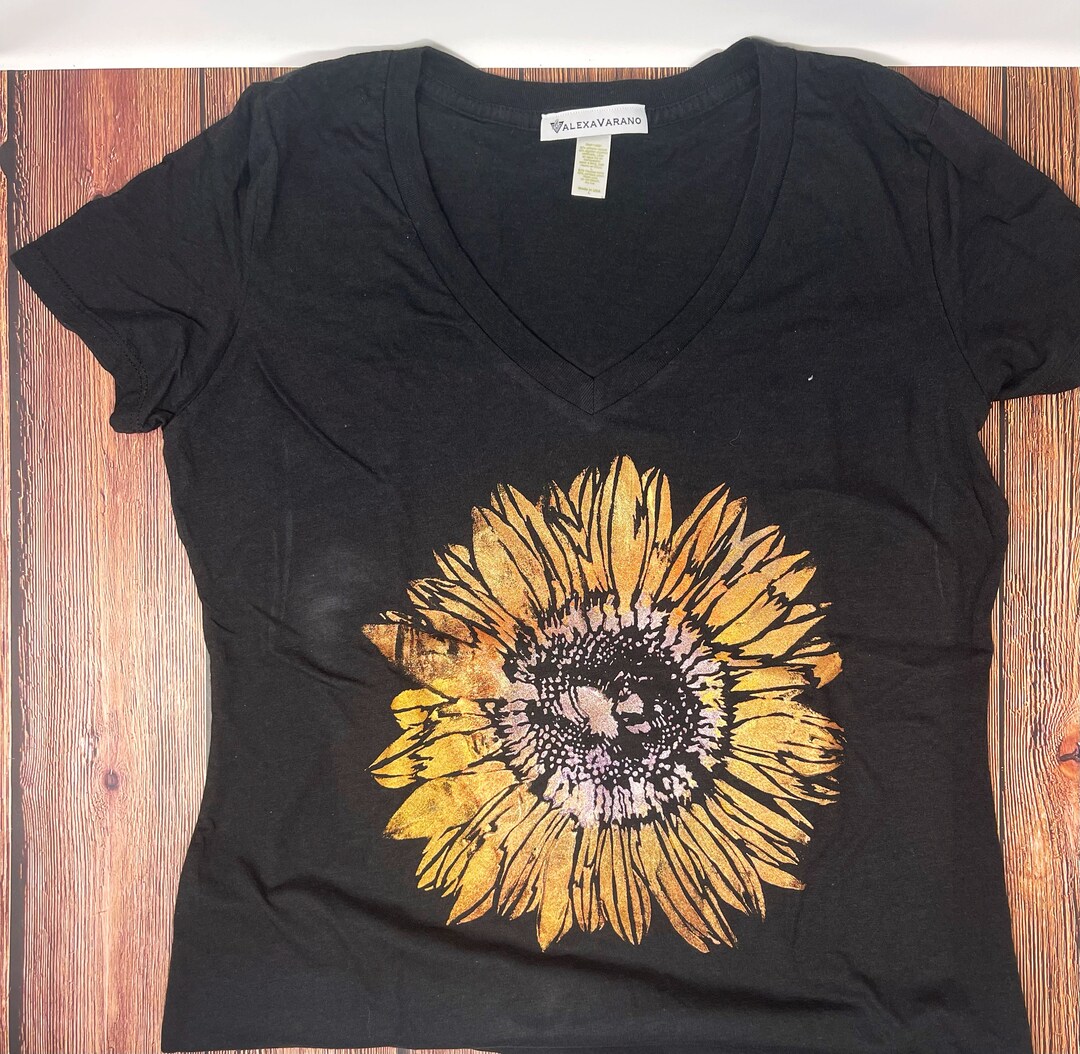 Sunflower Hand Painted Women's Hemp V Neck Tee - Third Wolf - Etsy