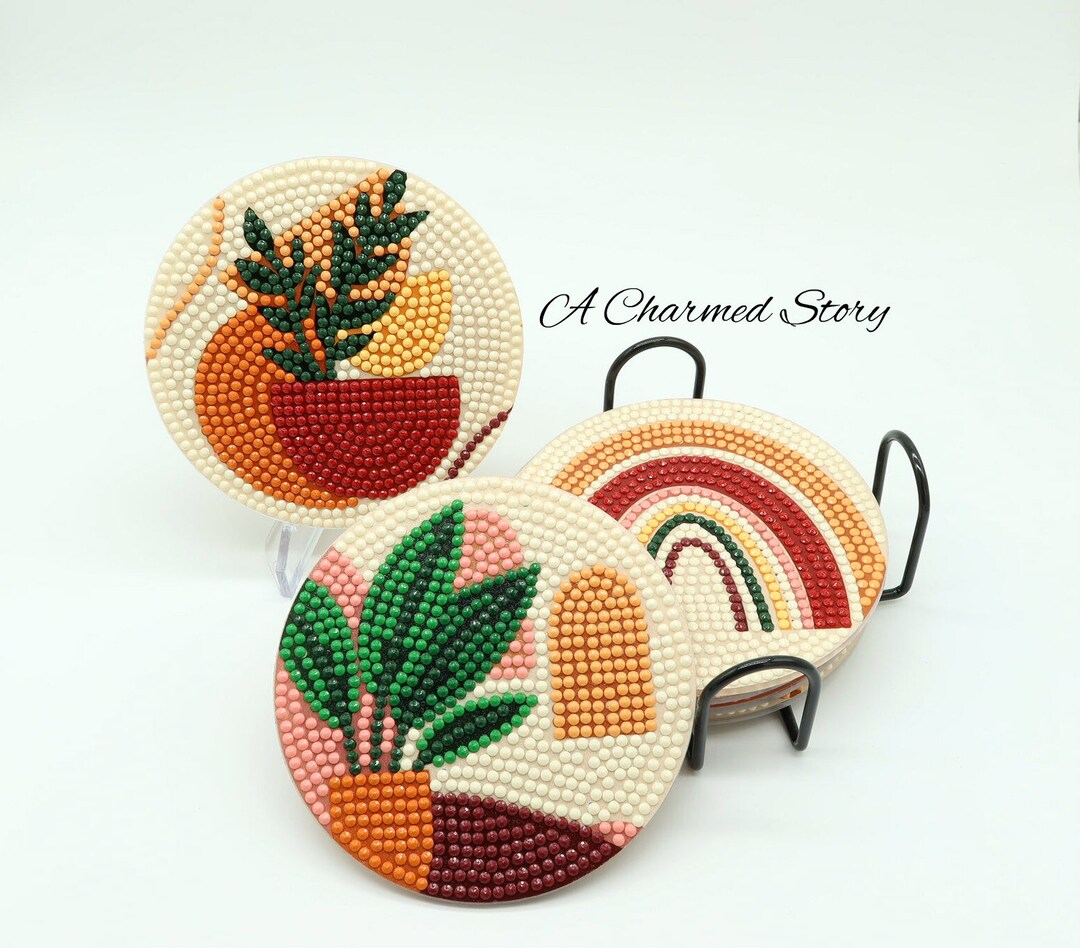 Completed Diamond Art Coaster Set | Plant Coasters | Plant Life ...